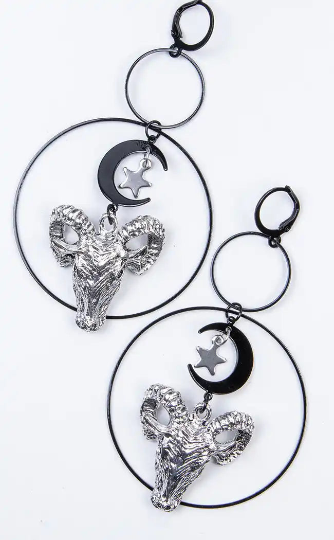 Aries Rams Head Star Moon Earrings | Alt Gothic Jewellery Australia
