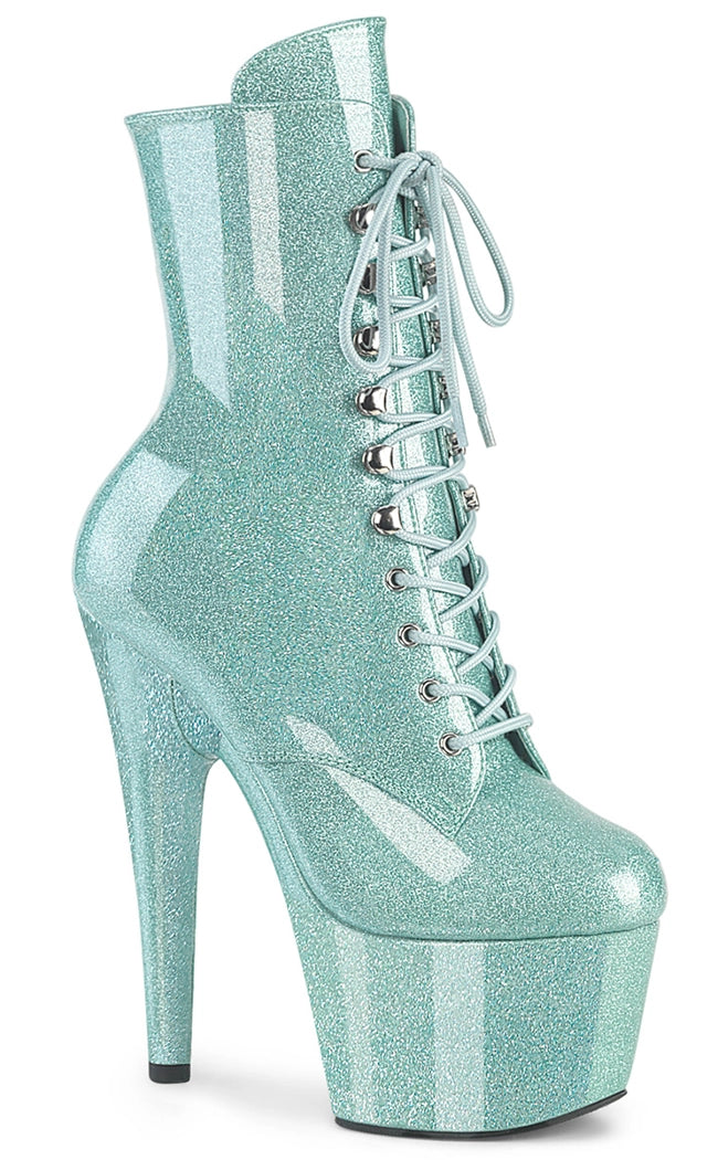 ADORE-1020GP Patent Glitter Mint Lace-Up Front Ankle Boots