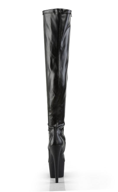 Pleaser ADORE-3000 Black Vegan Leather Thigh Boots [In Stock]