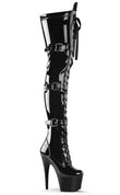 Pleaser ADORE-3028 Black Patent Thigh High Boots