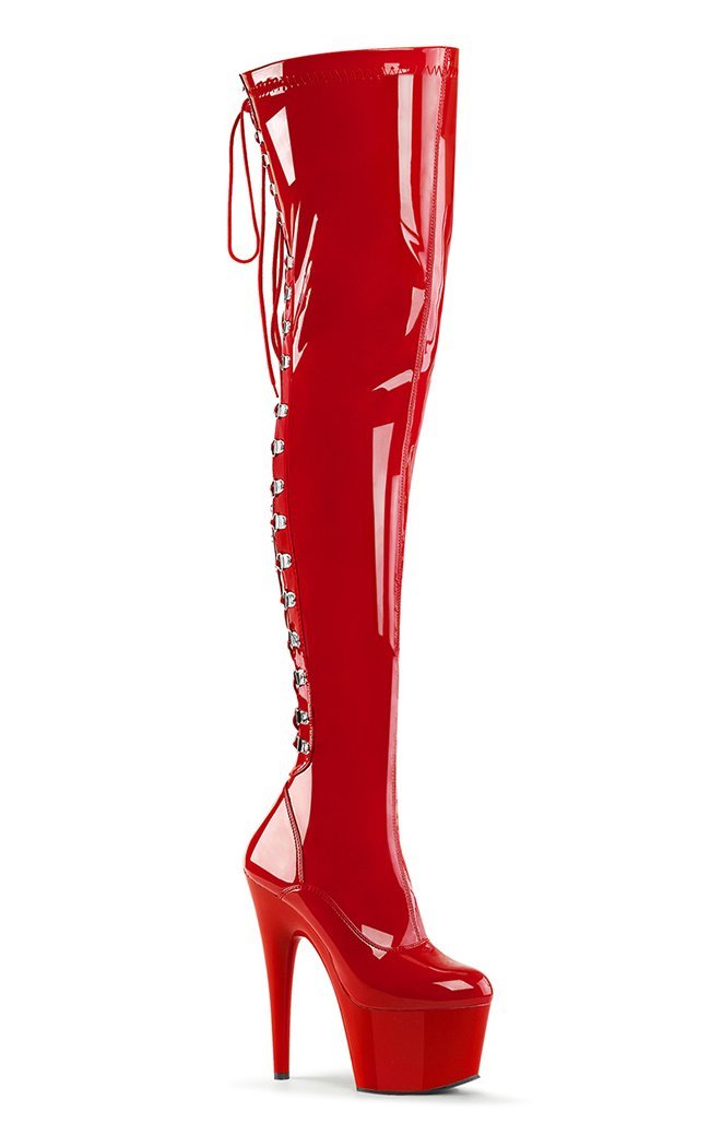 Pleaser ADORE-3063 Red Patent Thigh High Boots