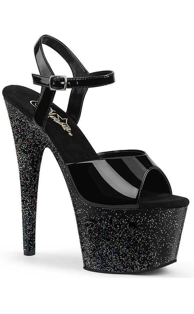 Pleaser ADORE-709MG Black Patent & Glitter Heels