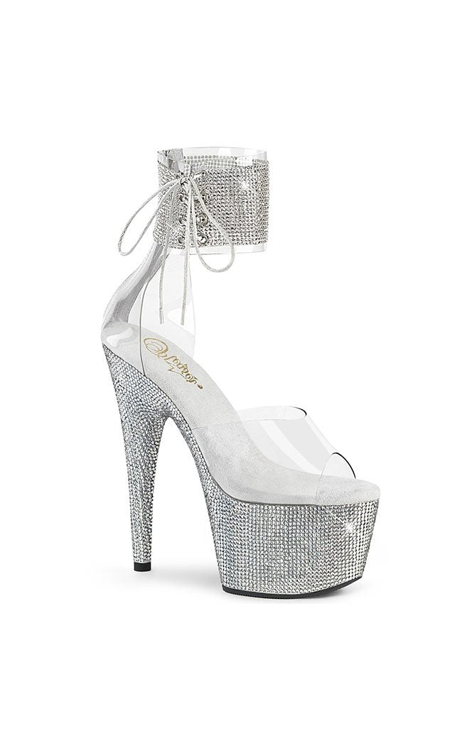 Pleaser BEJEWELED-724RS Silver Rhinestone Cuff Heels