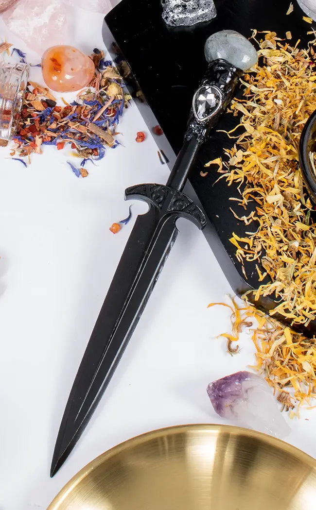 Black Ritual Athame | Labradorite | Witch & Pagan Tools Australia