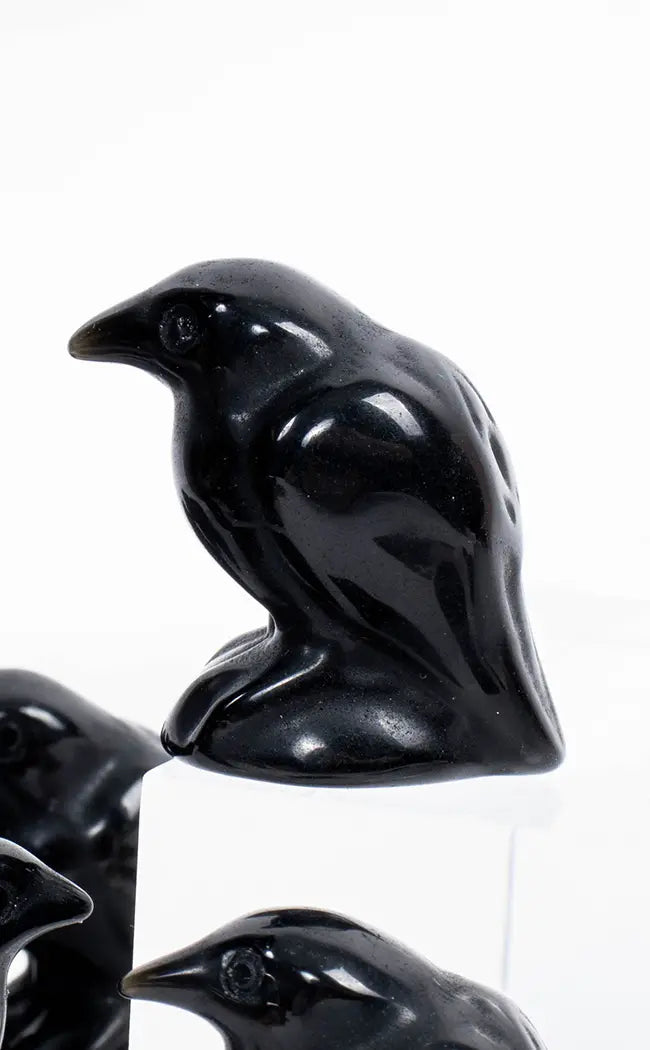 Carved Obsidian Mini Crystal Crow | Carved Crystals Witchcraft