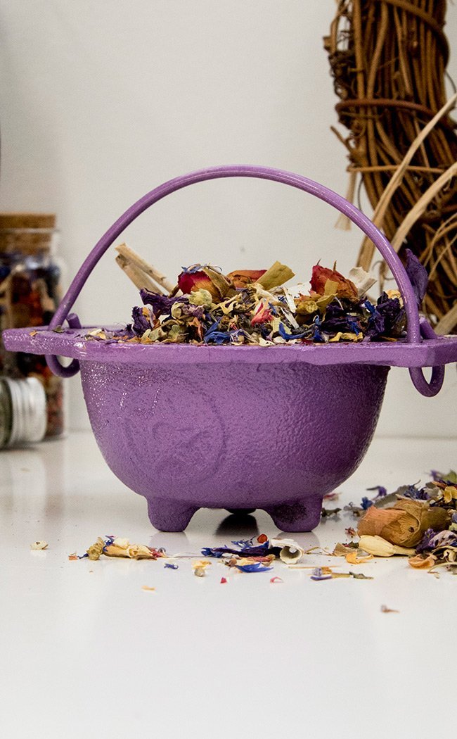 Lavender Pentacle Cast Iron Cauldron | Pagan Witchy Tools Australia