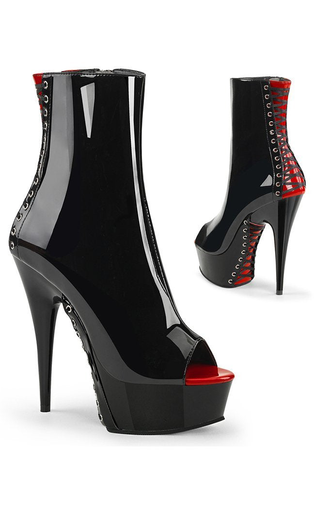 Pleaser DELIGHT-1025 Black Patent & Red Ankle Boots