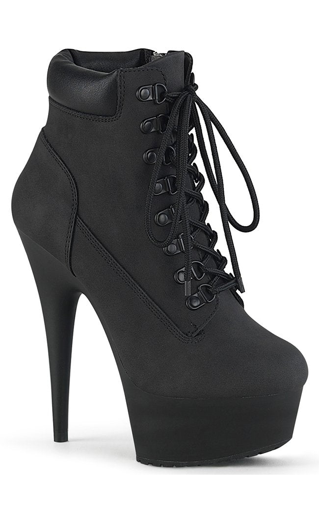 Pleaser DELIGHT-600TL-02 Black Timberland Platform Ankle Boots