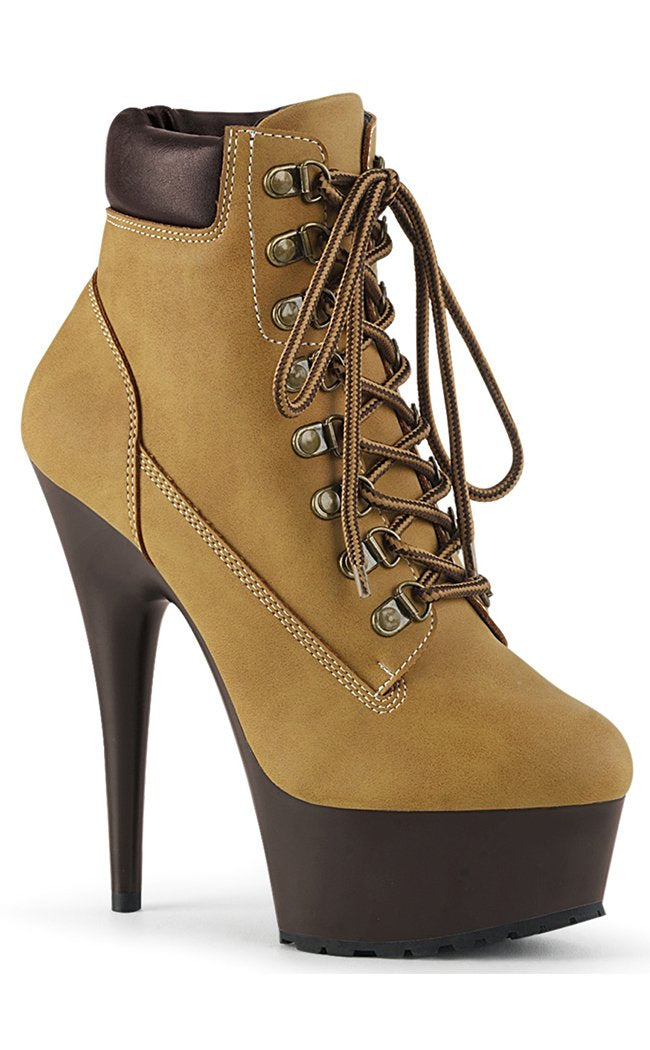 Pleaser DELIGHT-600TL-02 Brown Timberland Platform Ankle Boots