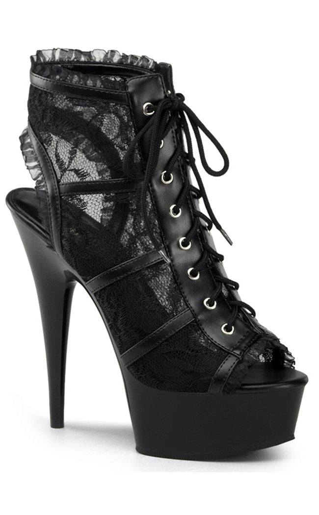 Pleaser DELIGHT-696LC Black Lace Platform Heels