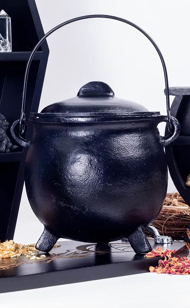 Extra Large Black Cast Iron Cauldron With Lid And Handle