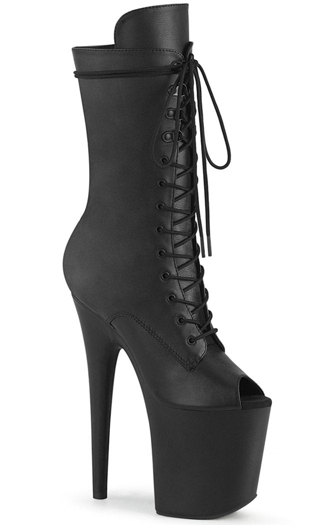 Pleaser FLAMINGO-1051WR Black Vegan Leather Open Toe Boots