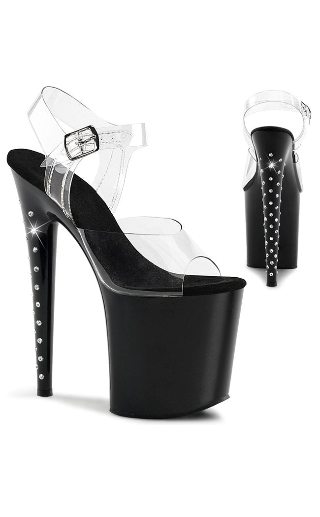 Pleaser FLAMINGO-808LS Clear & Black Rhinestone Platform Heels