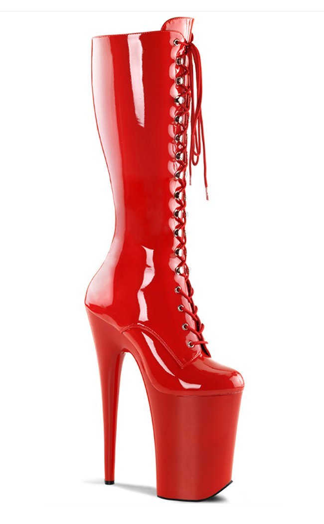 Pleaser INFINITY-2020 Red Patent Knee High Boots