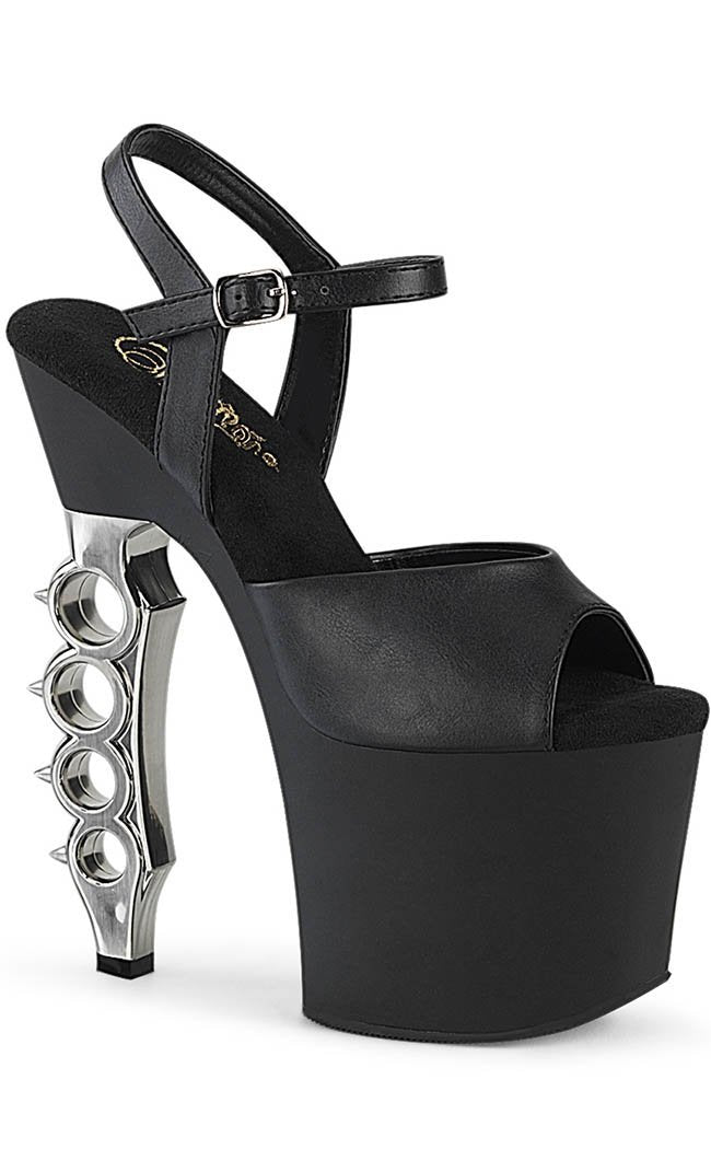 Pleaser IRONGRIP-709 Black & Silver Brass Knuckle Platform Heels