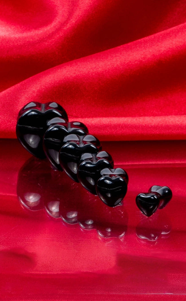 Kalopsia Heart Plugs | Black Onyx | Crystal Heart Plugs