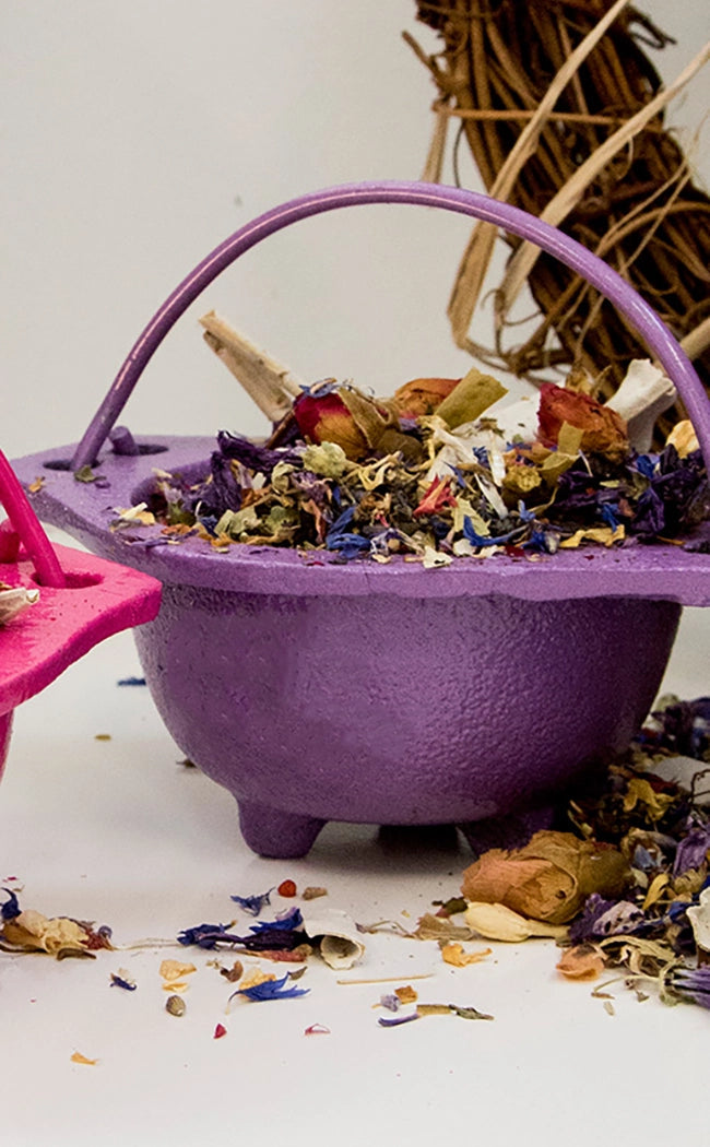Pastel Goth Lavender Cast Iron Cauldron with Handle for Witchcraft