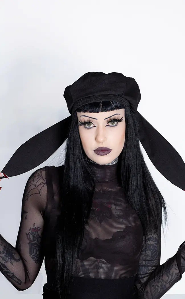 Mathurine Beret | Gothic Black Bunny Ears Beret Kowai not Kawai