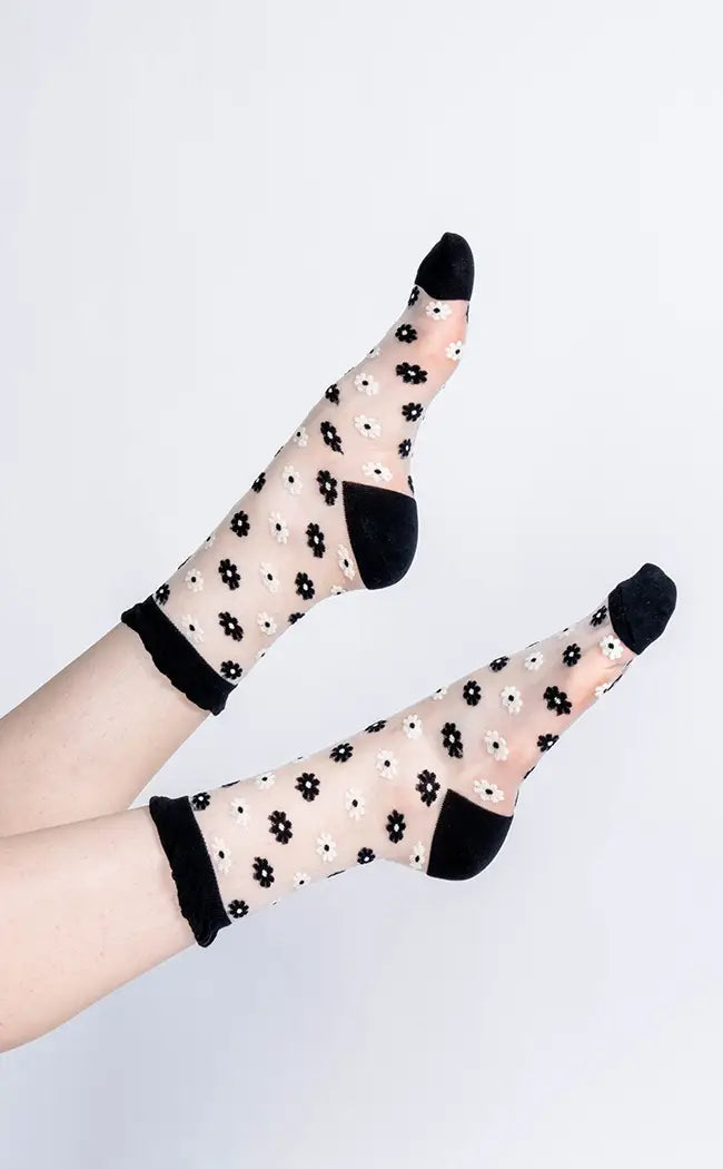 Melantha Sheer Crew Socks | Gothic Lingerie & Hosiery