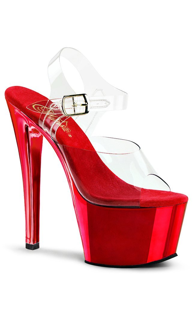 Pleaser SKY-308 Red & Clear Platform Heels