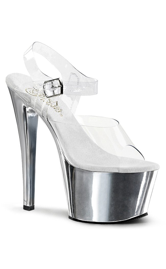 Pleaser SKY-308 Silver & Clear Platform Heels