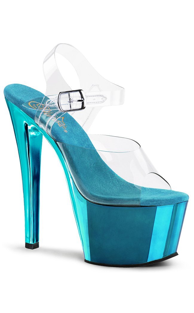 Pleaser SKY-308 Turquoise & Clear Platform Heels
