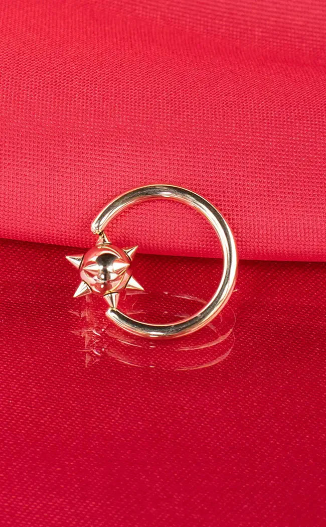 Infantry Morningstar Flail Spiked Septum Ring for Body Piercing Gold