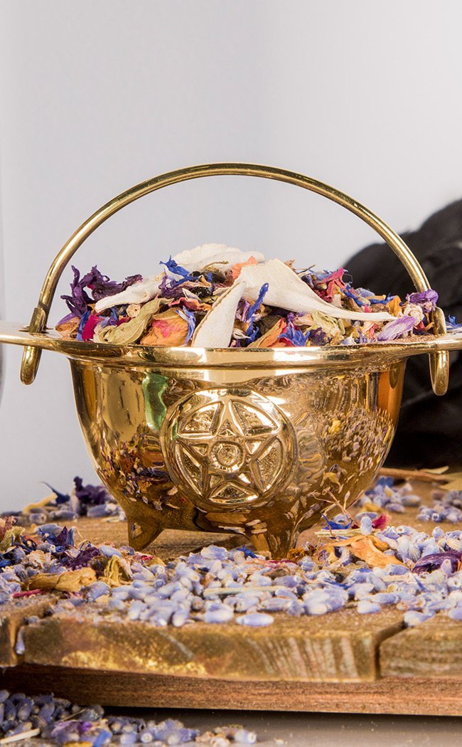 Pentacle Solid Brass Cauldron | Pagan Witchcraft Altar Tools Australia