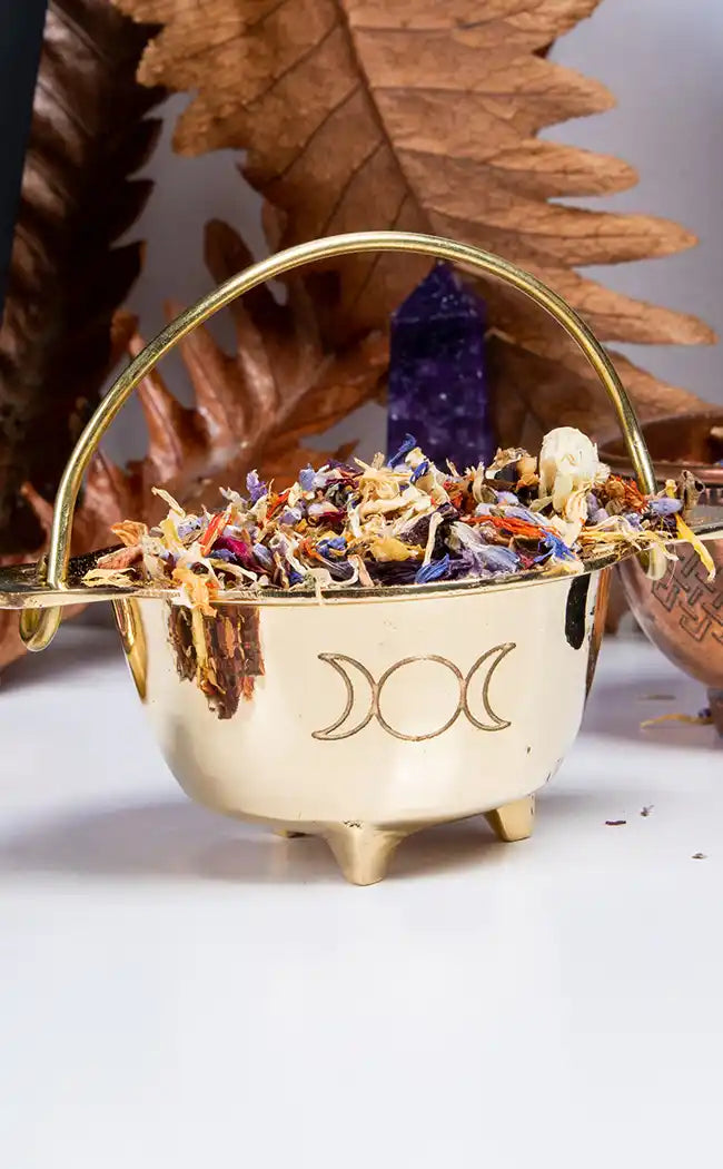 Solid Brass Cauldron Triple Moon | Pagan Witchcraft Altar Tools