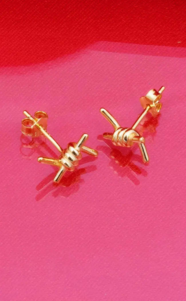 Sterling Silver Barbed Wire Earrings [Gold] | Gothic Body Piercings