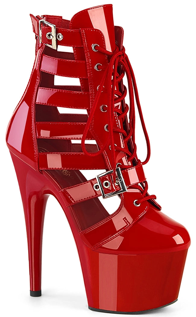 ADORE-1013MST Red Patent Caged Ankle Boots