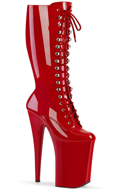 Pleaser BEYOND-2020 Red Patent 10 Inch Knee High Boots