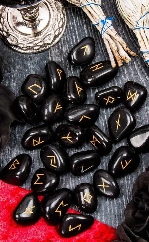 Black Obsidian Elder Futhark Rune Set for Divination
