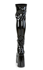 Demonia CAMEL-300 Black Patent Thigh High Boots | Goth Shoes Australia