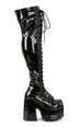 Demonia CAMEL-300 Black Patent Thigh High Boots | Goth Shoes Australia
