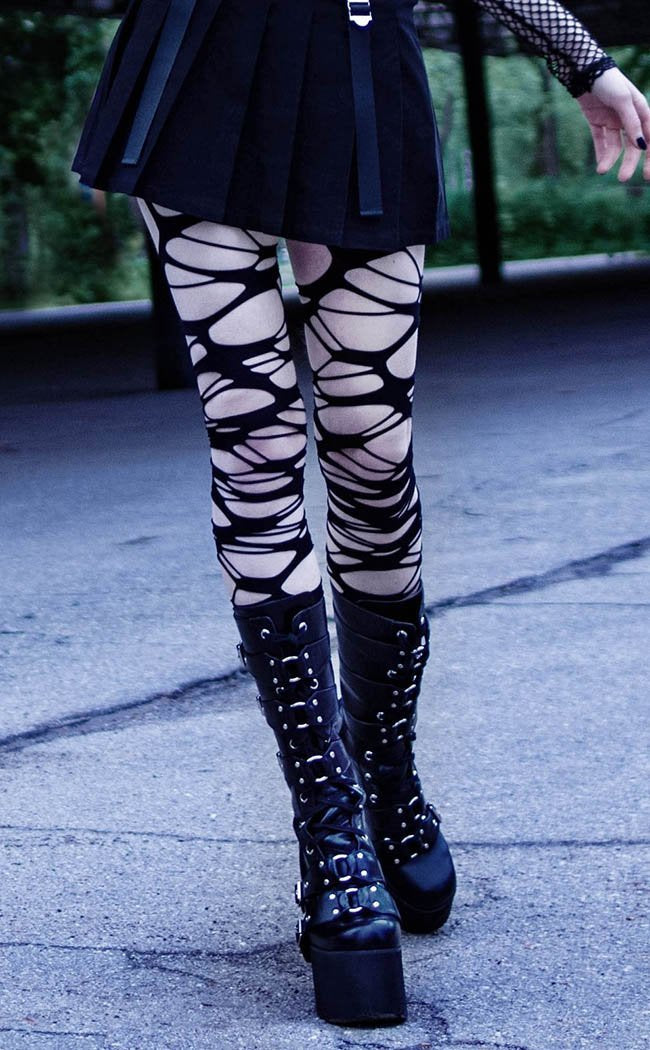 Killstar Australia | Black Carved Up Slashed Tights | Gothic Hosiery