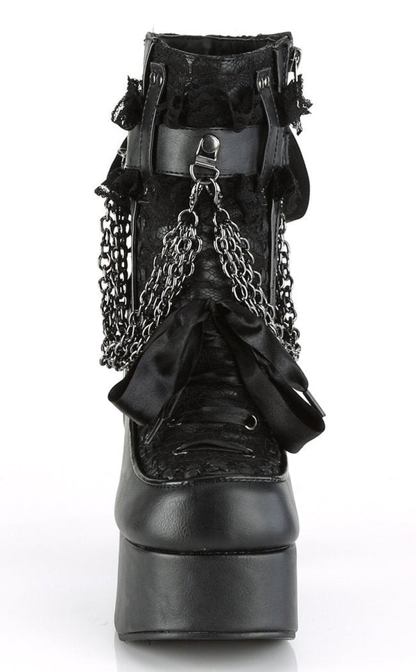 Demonia CHARADE-110 Black Lace Ankle Boots | Goth Alt Shoes Australia