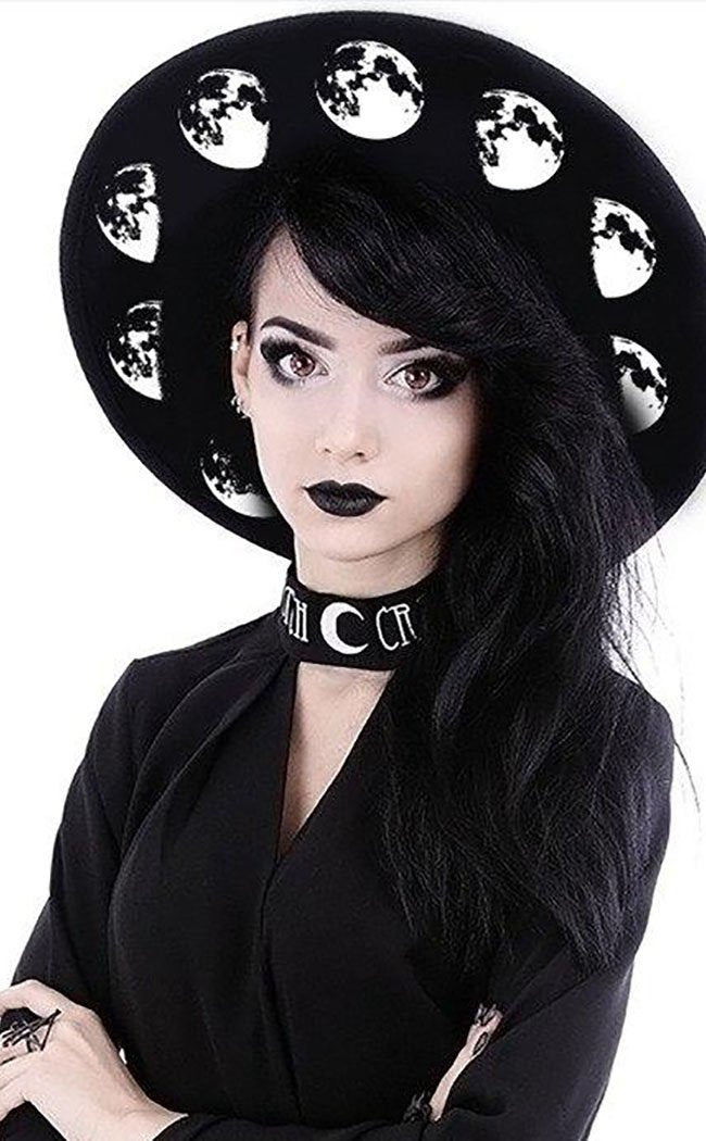 Restyle Australia | Moon Phases Witchy Brim Hat | Gothic Accessories