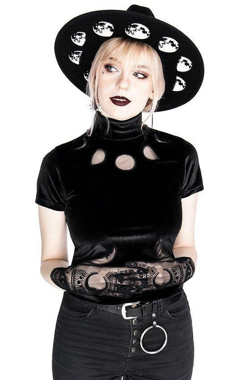 Restyle Australia | Moon Phases Mesh Velvet Top | Alt Gothic Clothing