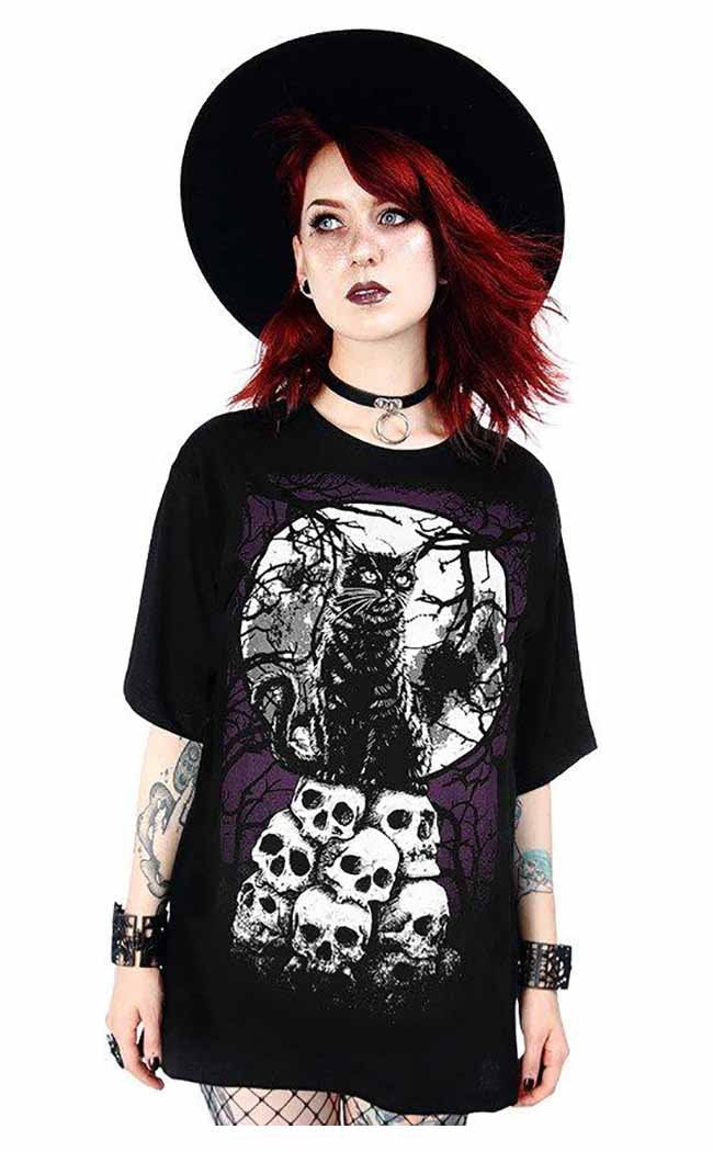 Restyle Morbid Cat Oversized T-shirt | Gothic Clothing & Accessories