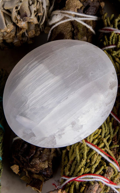 Selenite Palm Stone