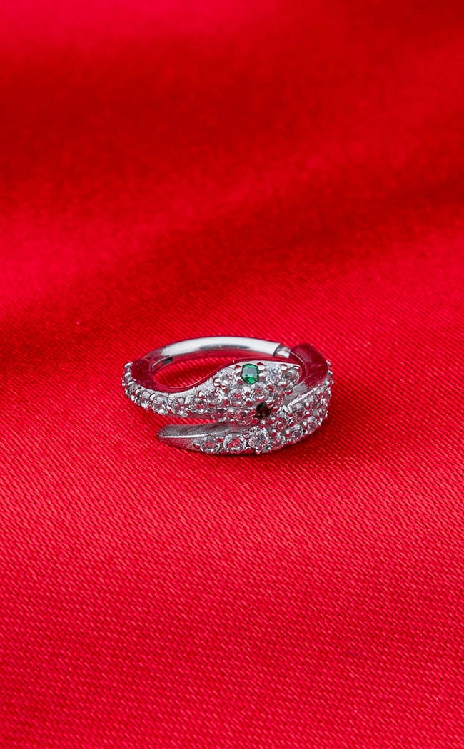 Hinged Segment Septum Ring Venomous Snake with Cubic Zirconias