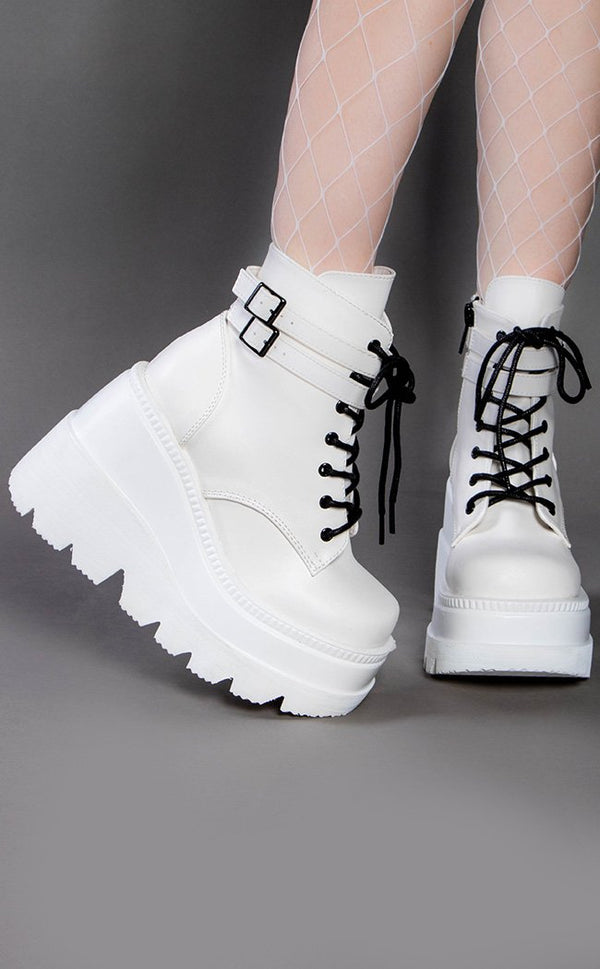 Demonia SHAKER-52 White Platform Boots | Pastel Goth Shoes Australia