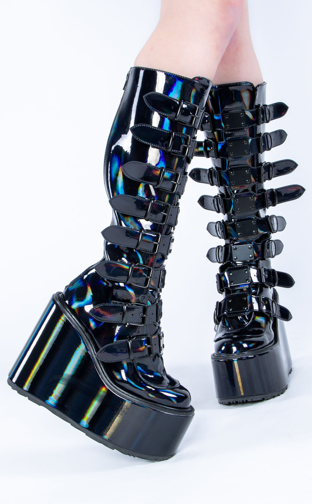 SWING-815 Black Holo Platform Boots | Shop Womens Shoes Australia