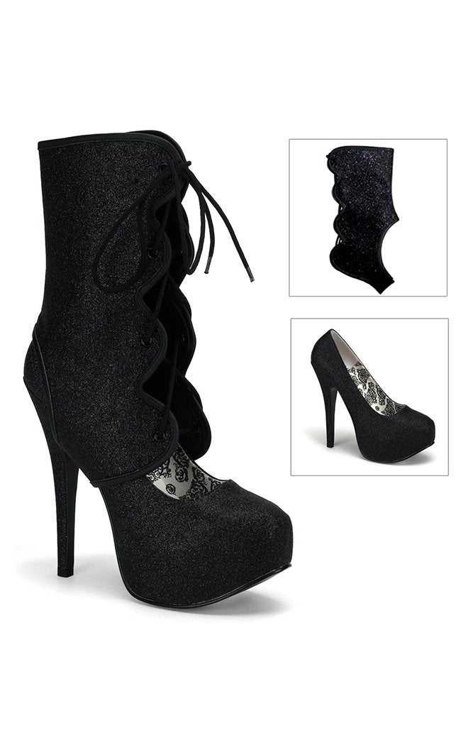 TEEZE-31G Blk Mini Gltr Heels