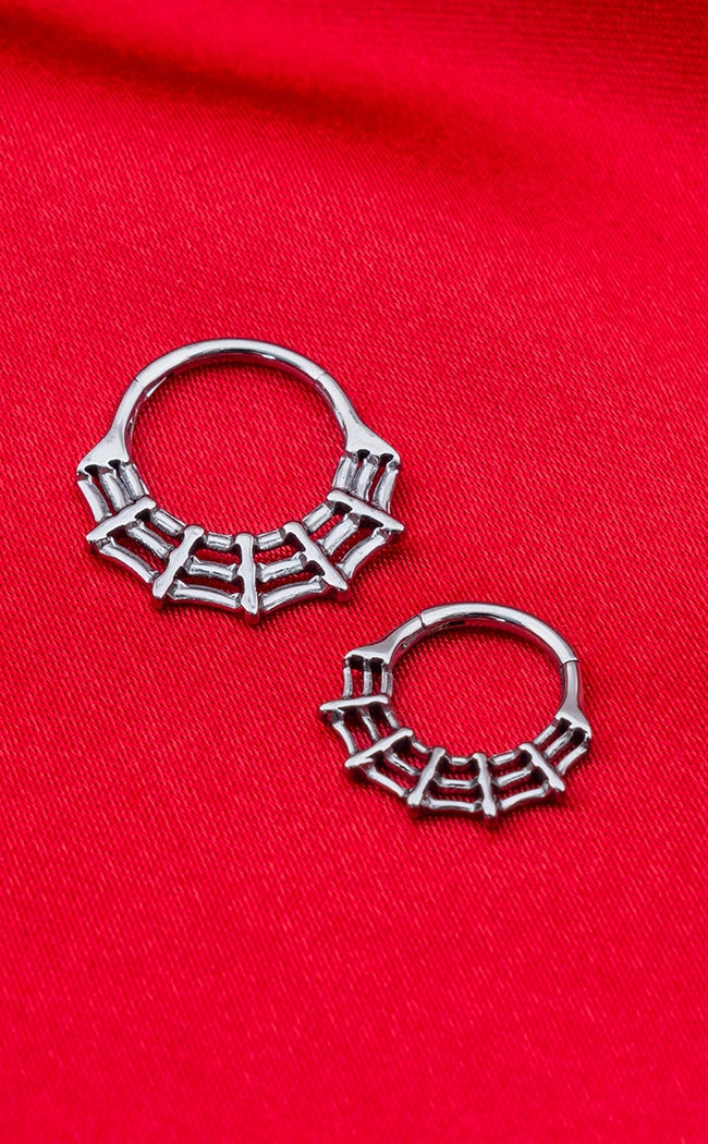 Titanium Segment Septum Ring Spidersilk Silver Spiderweb