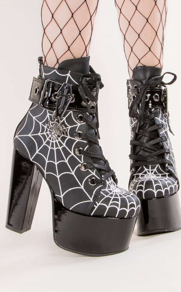 Demonia TORMENT-216 Spiderweb Platform Boots | Gothic Shoes Australia