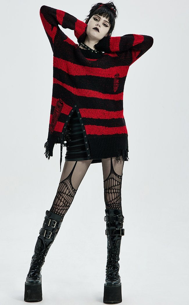 Punk Rave Australia | Worn Out Striped Knit | Alt Winter Clothing
