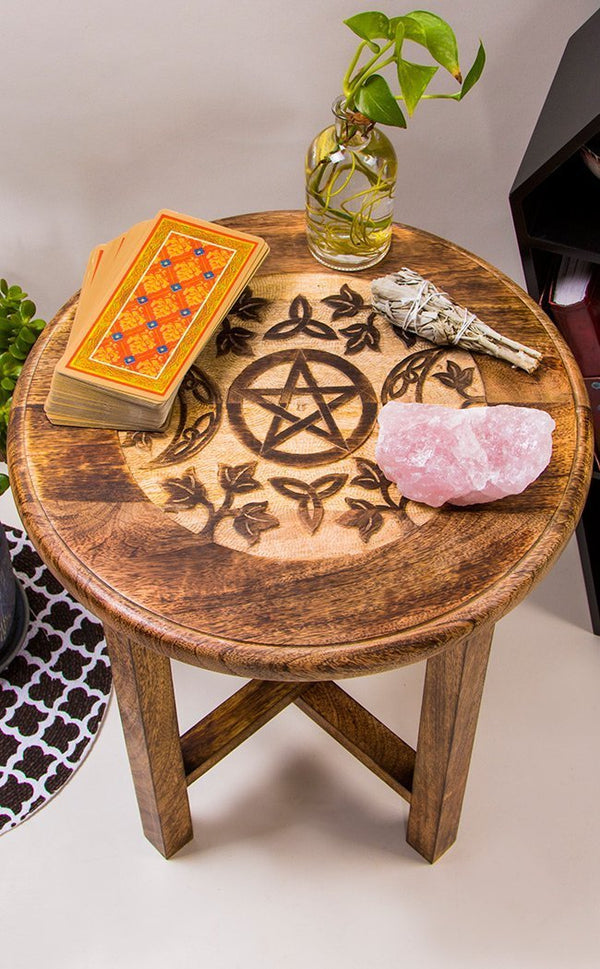 Wooden Hand Carved Triple Moon Altar Table