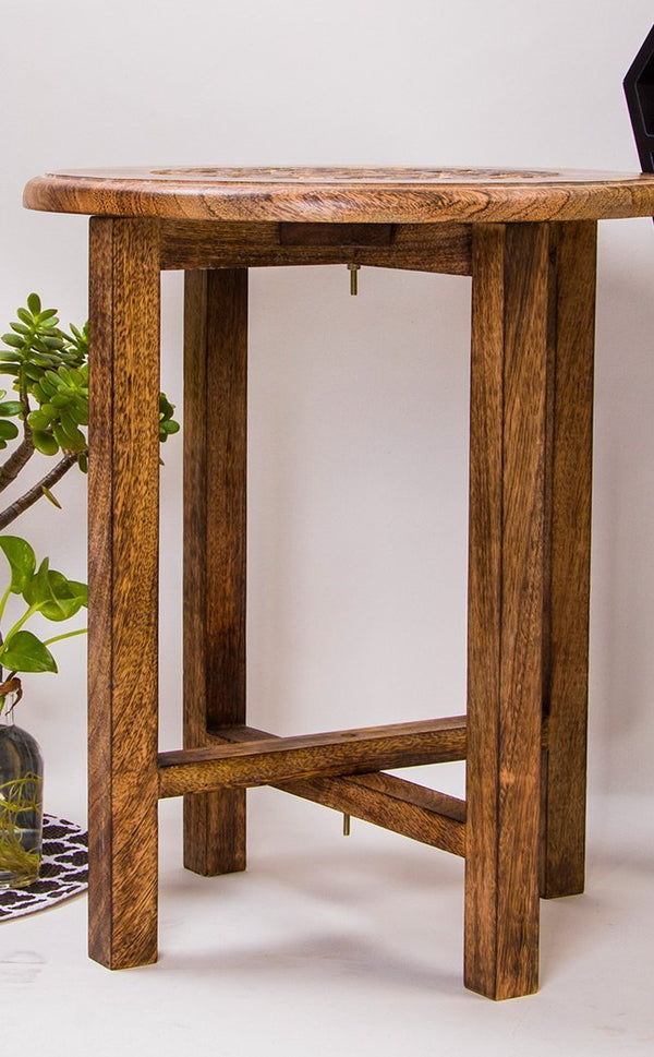 Wooden Hand Carved Triple Moon Altar Table